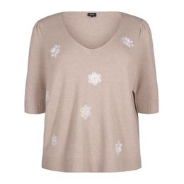ZIZZI Pullover 'MSunny' Damen Gr&ouml;&szlig;e 11XL/12XL taupe / wei&szlig;