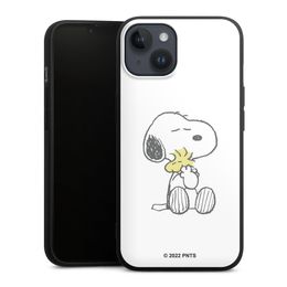 DeinDesign iPhone 14 Plus Handy Premium Silikon H&uuml;lle Handyh&uuml;lle schwarz Case Snoopy Love Peanuts Silikon Premium Case