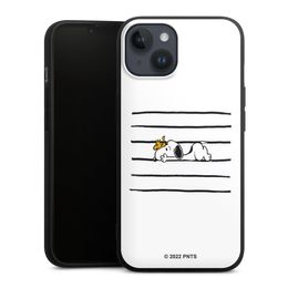 DeinDesign iPhone 14 Plus Handy Premium Silikon H&uuml;lle Handyh&uuml;lle schwarz Case Snoopy Dog Peanuts Silikon Premium Case
