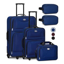 Juskys Trolley Reisekoffer Set Athen 5 teilig - 60 L, 2 Rollen, Weichschale, Handgep&auml;ck, Blau