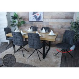 6er-Set Esszimmerstuhl MCW-N99, K&uuml;chenstuhl, drehbar Auto-Return, Stoff/Textil Chenille (340g/m&sup2;) &Ouml;ko-Tex ~ dunkelgrau