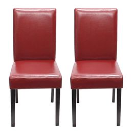 MCW 2er-Set Esszimmerstuhl Stuhl K&uuml;chenstuhl Littau ~ Leder, rot, dunkle Beine