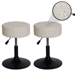 2er-Set Hocker MCW-C22, Sitzhocker Schminkhocker, h&ouml;henverstellbar drehbar &Oslash; 37cm Stoff Boucl&eacute; 450g/m&sup2; MVG ~ creme-wei&szlig;