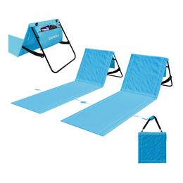 24MOVE&reg; Strandmatte 2er Set klappbar mit R&uuml;ckenlehne, Strandliege mit Gurt, tragbar f&uuml;r Strand und Garten, Liegematte blau