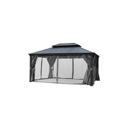 Jet-Line Pavillon Gartenpavillon 3,65x3,65m BAGDAD anthrazit aus Aluminium mit Hardtop aus Metall Sonnenschut