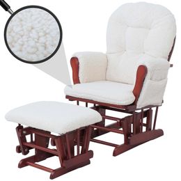 Relaxsessel MCW-C76, Schaukelstuhl Sessel Schwingstuhl + Hocker Stoff Boucl&eacute; 480g/m&sup2; &Ouml;ko-Tex ~ creme Gestell dunkel