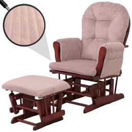 Relaxsessel MCW-C76, Schaukelstuhl Sessel Schwingstuhl mit Hocker Stoff Cord 320g/m&sup2; &Ouml;ko-Tex ~ rosa Gestell dunkel
