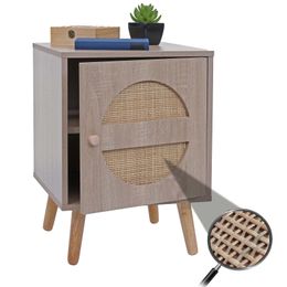 Nachttisch MCW-M35, Kaffeetisch Beistelltisch, Stauf&auml;cher, Kubu Rattan Holz Melamin, Eiche-Optik 56x40x40cm