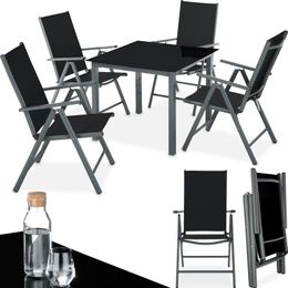 TecTake&reg; Aluminium Sitzgruppe, wetterfest und UV-best&auml;ndig, atmungsaktives Textilene-Gewebe, Tisch mit Sicherheitsglasplatte und Ausgleichsschrauben