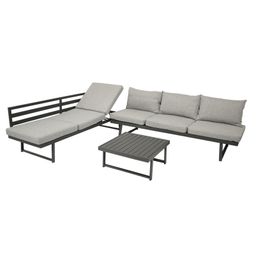 DEGAMO Funktions Lounge Set BOGOTA, Aluminium matt-grau, Polster hellgrau
