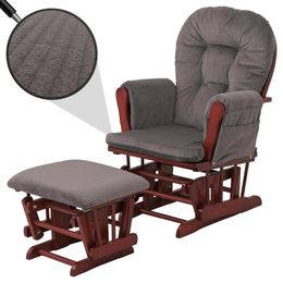 Relaxsessel MCW-C76, Schaukelstuhl Sessel Schwingstuhl mit Hocker Stoff Cord 320g/m&sup2; &Ouml;ko-Tex ~ dunkelgrau Gestell dunkel