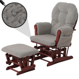 Relaxsessel MCW-C76, Schaukelstuhl Sessel Schwingstuhl + Hocker Stoff Boucl&eacute; 480g/m&sup2; &Ouml;ko-Tex ~ grau Gestell dunkel