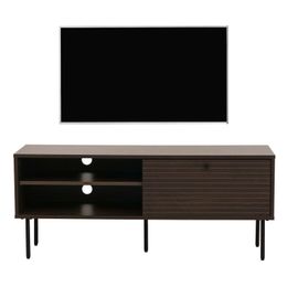 TV-Rack MCW-N78, Lowboard TV-Schrank, skandinavischer Stil Metall Holz Melamin MVG 50x120x40cm ~ dunkelbraun