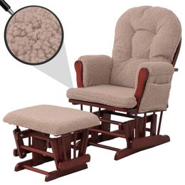 Relaxsessel MCW-C76, Schaukelstuhl Sessel Schwingstuhl + Hocker Stoff Boucl&eacute; 480g/m&sup2; &Ouml;ko-Tex ~ braun Gestell dunkel