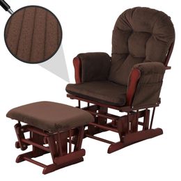 Relaxsessel MCW-C76, Schaukelstuhl Sessel Schwingstuhl mit Hocker Stoff Cord 320g/m&sup2; &Ouml;ko-Tex ~ braun Gestell dunkel