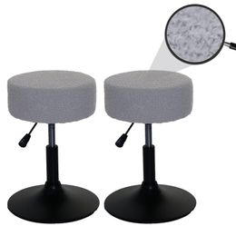 2er-Set Hocker MCW-C22, Sitzhocker Schminkhocker, h&ouml;henverstellbar drehbar &Oslash; 37cm Stoff Boucl&eacute; 450g/m&sup2; MVG ~ grau