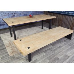 Esszimmer-Set MCW-L75, Esstisch Sitzbank Esszimmergarnitur, Massiv-Holz MVG-zertifiziert 200cm, natur