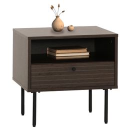 Nachttisch MCW-N78, Nachtschrank, Schublade, skandinavischer Stil Metall Holz Melamin MVG 50x40x50cm ~ dunkelbraun