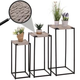 3er-Set Blumentisch MCW-N70, Beistelltisch Tisch Blumenst&auml;nder Ablage, stapelbar, Metall Papierseil ~ grau