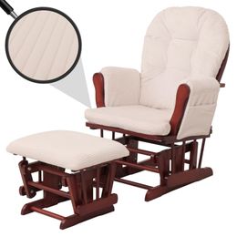 Relaxsessel MCW-C76, Schaukelstuhl Sessel Schwingstuhl mit Hocker Stoff Cord 320g/m&sup2; &Ouml;ko-Tex ~ creme Gestell dunkel