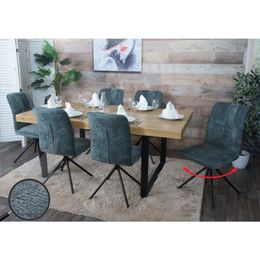 6er-Set Esszimmerstuhl MCW-N99, K&uuml;chenstuhl, drehbar Auto-Return, Stoff/Textil Chenille (340g/m&sup2;) &Ouml;ko-Tex ~ blau-gr&uuml;n