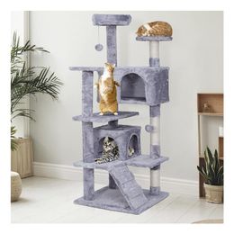NYVI Katzen Kratzbaum Luzifer 134 cm Grau - Deluxe Katzenbaum mit Katzenh&ouml;hlen, Plattformen, Katzenspielzeug und Sisal Kratzs&auml;ule