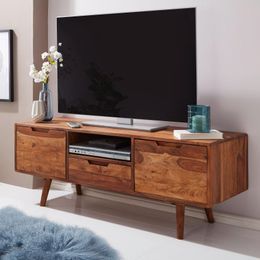 FineBuy TV Lowboard Holz Fernsehkommode Massiv Landhaus Fernsehschrank TV Bank