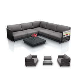 Juskys Premium Gartenm&ouml;bel Set Port Royale - Sofa mit Kissen & Tisch - Anthrazit