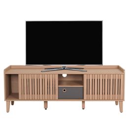 TV-Rack MCW-M48, Lowboard TV-Schrank, Schiebet&uuml;r 56x150x40cm ~ beige, Schublade grau