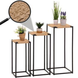 3er-Set Blumentisch MCW-N70, Beistelltisch Tisch Blumenst&auml;nder Ablage, stapelbar, Metall Papierseil ~ naturfarben