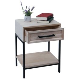 Nachttisch MCW-N91, Kommode Beistelltisch Nachtschrank Schrank, Schublade Shabby-Look Paulownia Holz 59x43x36cm ~ natur