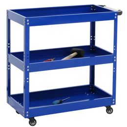 Werkzeugwagen MCW-M25, Rollwagen Werkstattwagen Transportwagen, Rollen Handgriff 3 Ladefl&auml;chen, Stahl 73x73x36cm blau