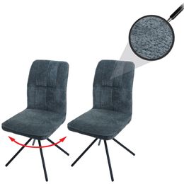 2er-Set Esszimmerstuhl MCW-N99, K&uuml;chenstuhl, drehbar Auto-Return, Stoff/Textil Chenille (340g/m&sup2;) &Ouml;ko-Tex ~ blau-gr&uuml;n