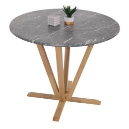 Bistrotisch MCW-M56, Tisch Esstisch, Massiv-Holz HPL Laminat Melamin &Oslash;92cm, Marmor/Stein-Optik, helles Gestell