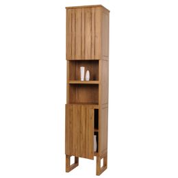 Teak-Hochschrank MCW-M72, Badschrank, 2 T&uuml;ren 6 F&auml;cher, hochwertiges B-Grade-Teak (Kernholz, 20-30 Jahre) 181x40x35cm
