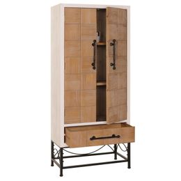Hochschrank MCW-N30, Schrank B&uuml;cherschrank Wohnzimmerschrank mit T&uuml;ren und Schublade, Massiv-Holz MDF, 167x72x41cm