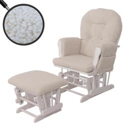 Relaxsessel MCW-C76, Schaukelstuhl Sessel Schwingstuhl + Hocker Stoff Boucl&eacute; 480g/m&sup2; &Ouml;ko-Tex ~ creme Gestell wei&szlig;