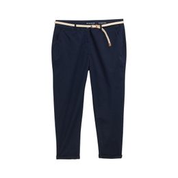 Tom Tailor Damen Plus Size - Slim Chino Hose mit Gürtel, blau, Uni, Gr. 44