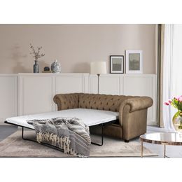 3-Sitzer Home Affaire "CHARENTE, optionale Schlafsofa, Chesterfield-Sofa, Bettfunktion", braun, B:198cm H:74cm T:89cm, 100% Polyester, Sofas, mit edler Knopfheftung und typischen Armlehnen, B/T/H 198/89/74 cm