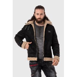 Cipo & Baxx Parka CIPO & BAXX "Jacke", Herren, Gr. XL, schwarz, Stoff, 100% Polyester, unifarben, regular fit normal, Jacken Parka, im Flieger-Look