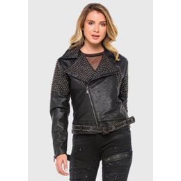 Cipo & Baxx Lederimitatjacke CIPO & BAXX "Jacken", Damen, Gr. L, schwarz, 80% Polychlorid;17% Polyester;3% Polyurethan, unifarben, regular fit normal, Jacken, aus Kunstleder