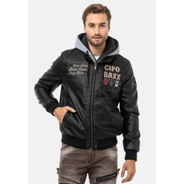 Cipo & Baxx Lederimitatjacke CIPO & BAXX "Jacke", Herren, Gr. M, schwarz, 65% Polyurethan, 25% Polyester, 10% Viskose, unifarben, regular fit normal, Jacken, mit herausnehmbarer Innenjacke