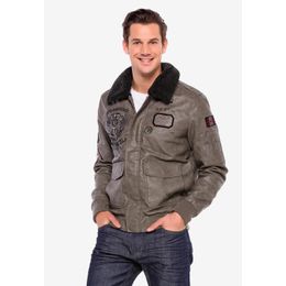 Cipo & Baxx Lederimitatjacke CIPO & BAXX "Jacke", Herren, Gr. L, beige, Stoff, 47% Polyurethan, 43% Polyester, 10% Baumwolle, unifarben, regular fit normal, Jacken, mit coolen Patches