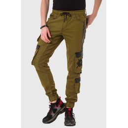 Cipo & Baxx Cargojeans CIPO & BAXX "Hose", Herren, Gr. 29, L&auml;nge 32, gr&uuml;n (khaki), 98% Baumwolle, 2% Elasthan, unifarben, regular fit lang, Jeans, L&auml;ssige Details und Applikationen