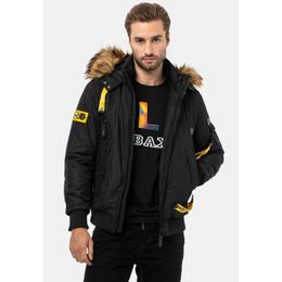 Cipo & Baxx Winterjacke CIPO & BAXX "Jacke", Herren, Gr. L, schwarz, 100% Polyester, unifarben, regular fit normal, Jacken Winterjacke, mit Kapuze und Kunstfellbesatz