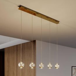 LUCANDE LED-Pendellampe Hayley, 96 cm, 5-flg., gold, Glas