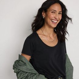 LANDS' END Supima® Shirt mit Ballettausschnitt und kurzen Ärmeln, Damen,  Schwarz, Baumwolle, by Lands' End