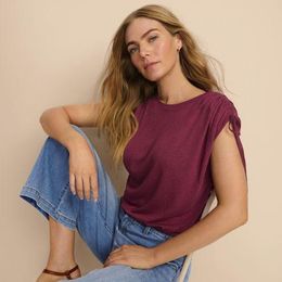 LANDS' END Leinenmix-Shirt mit geraffter Schulter, Damen,  Rot, Leinen/Viskose, by Lands' End