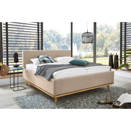 Polsterbett Musterring "Delphi", beige (beige, beige), B:178cm L:221cm, Stoffbezug Stone (100% Polyester), Betten, Eicherahmen massiv, Kopfteil mit Steppung