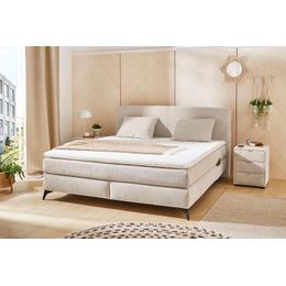 Jockenh&ouml;fer Boxspringbett JOCKENH&Ouml;FER GRUPPE "Kira in den Breiten 160x200 & 180x200cm", grau (beige 444, 17), B:173cm L:216cm, Bezug Bett: Microfaser (100% Polyester);Topper und Matratzenspiegel: 100% Polyester, Komplettbetten, Boxspringbett, inkl. LED-Bel., USB-Ladeports, 7-Zonen-Matr., Topper, div. H&auml;rtegrade